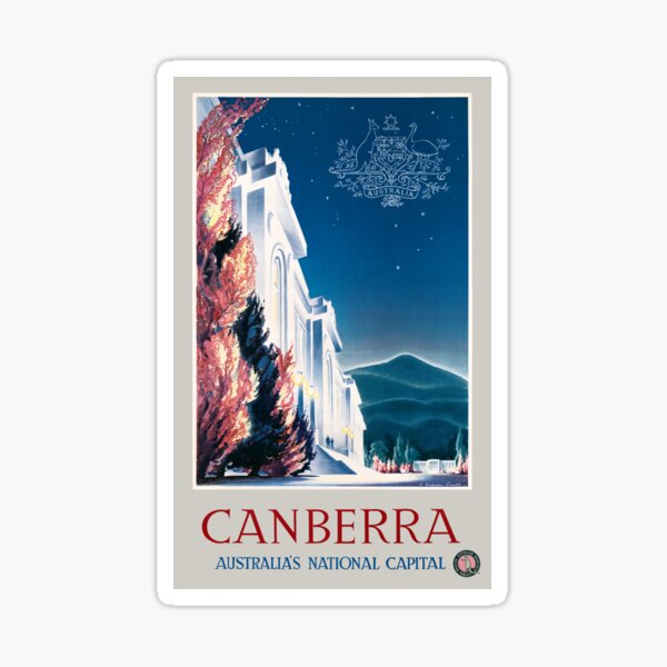 "Canberra Australia Vintage Travel Poster" Sticker by vintagetreasure ...