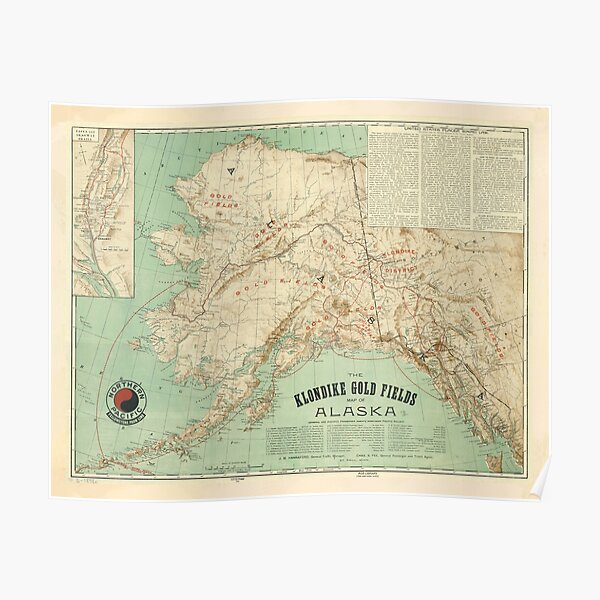 "Vintage Alaska Gold Fields Map (1898)" Poster by BravuraMedia | Redbubble