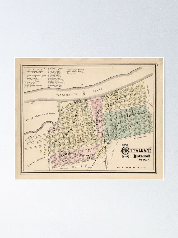 "Vintage Albany Oregon Map (1878)" Poster by BravuraMedia | Redbubble