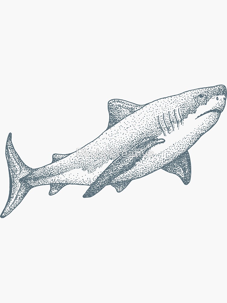 "Shark Hand Drawn Pointillism" Sticker by RimbuCreative | Redbubble