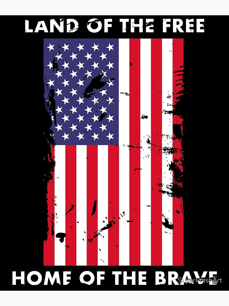 "USA Land Of The Free Home The Brave Flag America" Poster by ...