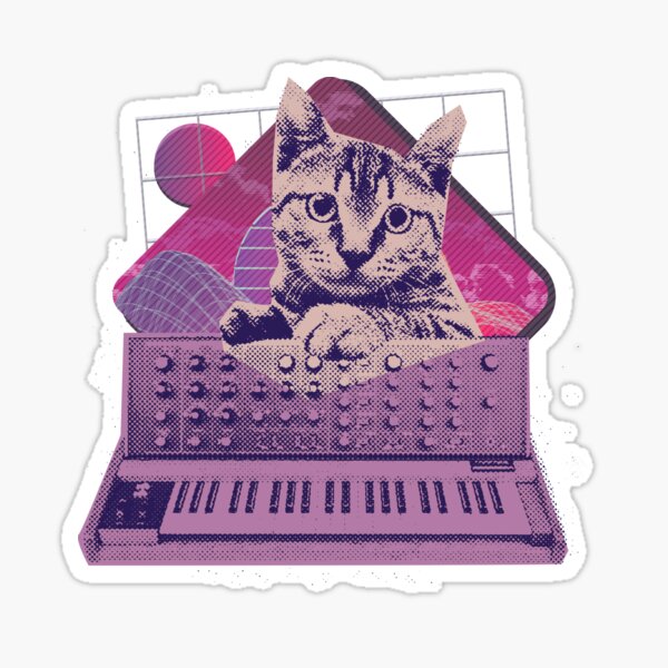 "Retro Synthesizer Cat Vaporwave Aesthetic Analog" Sticker for Sale by ...