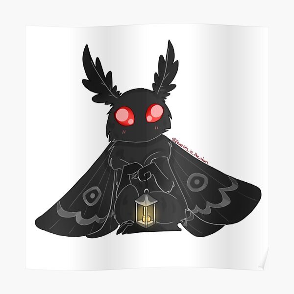"Tiny Mothman (Mothling!) with lamp, kawaii cryptid" Poster by OTBPShop ...