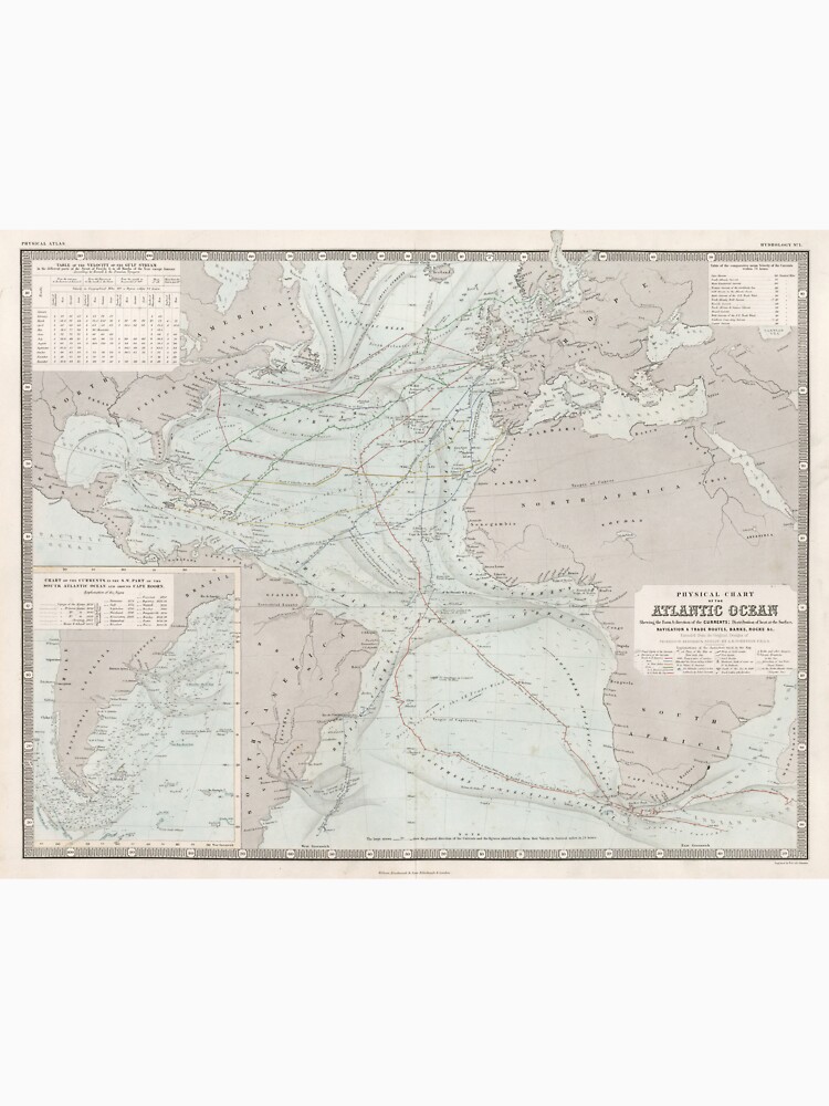 "Vintage Atlantic Ocean Exploration Routes Map (1850)" T-shirt by ...