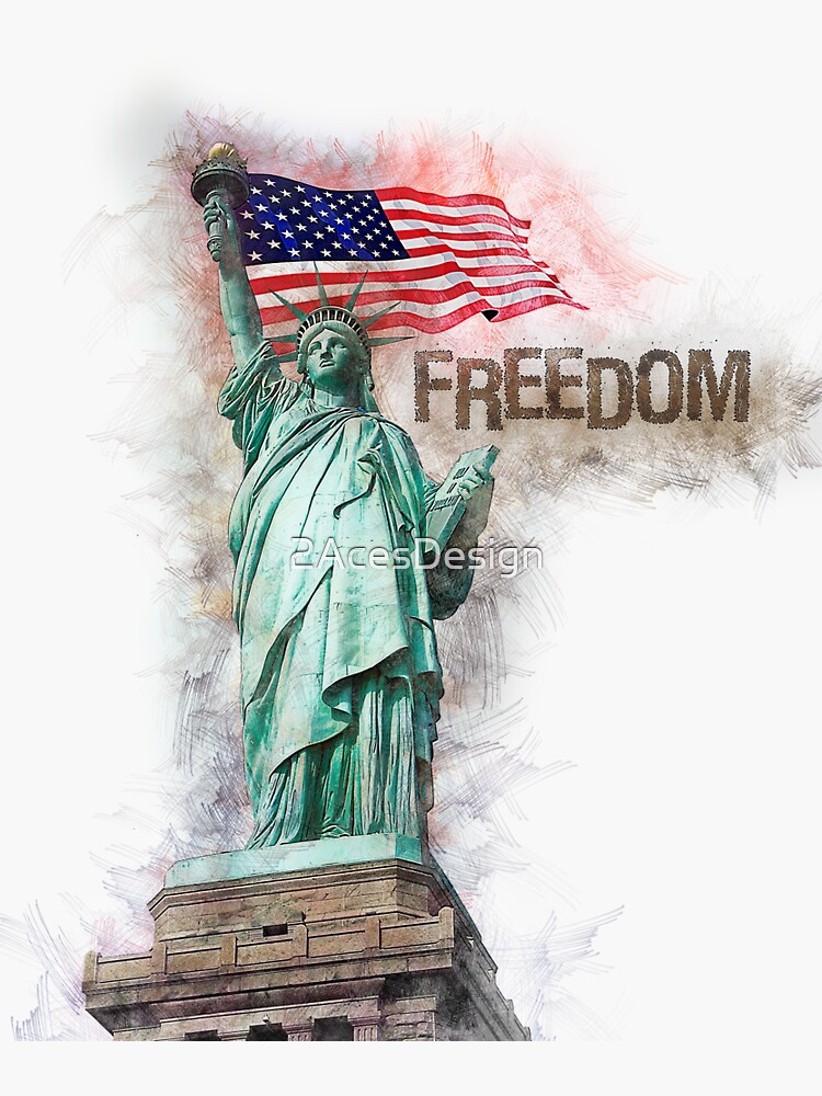 "Lady Liberty with the flag. Happy Independence day, USA!" Sticker for ...