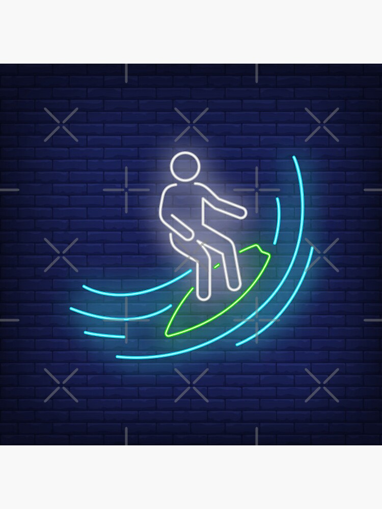 "Stick Man Surfing On Wave Neon Sign, Surfing, Extreme Sport" Sticker ...
