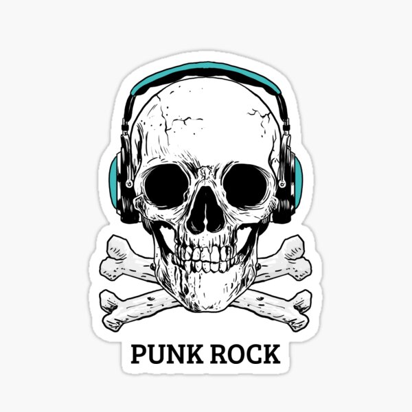 "PUNK ROCK SKULL HEADPHONES" Sticker by stugray50 | Redbubble