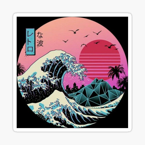 "vapor wave great wave aesthetic" Sticker by alohachar | Redbubble