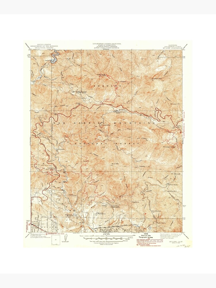 "Mt. Lowe, CA from 1939 Vintage Map - High Quality" Poster by ...