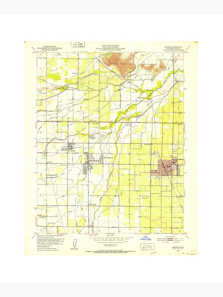 "Exeter, CA from 1950 Vintage Map - High Quality" Canvas Print by ...