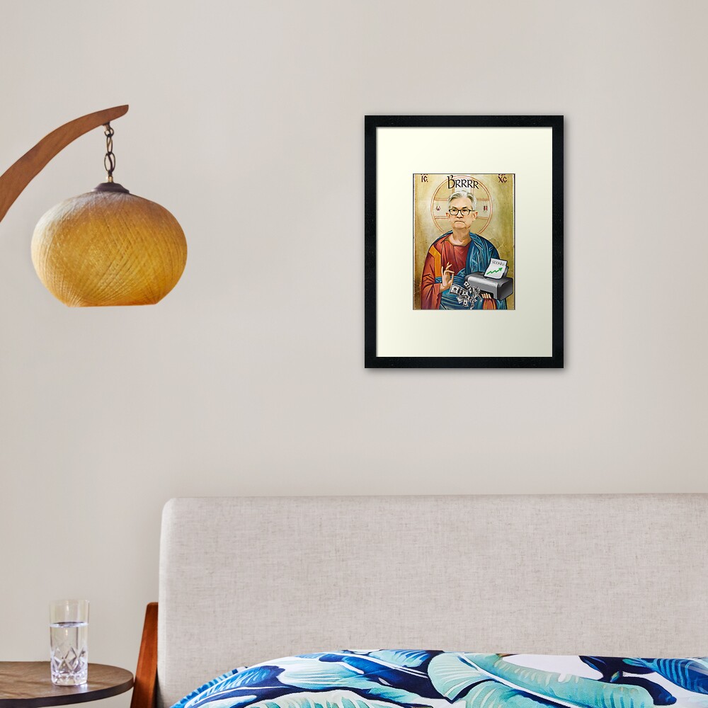 "Jerome Powell Jesus | JPow Jesus | Printer goes Brrr" Framed Art Print ...
