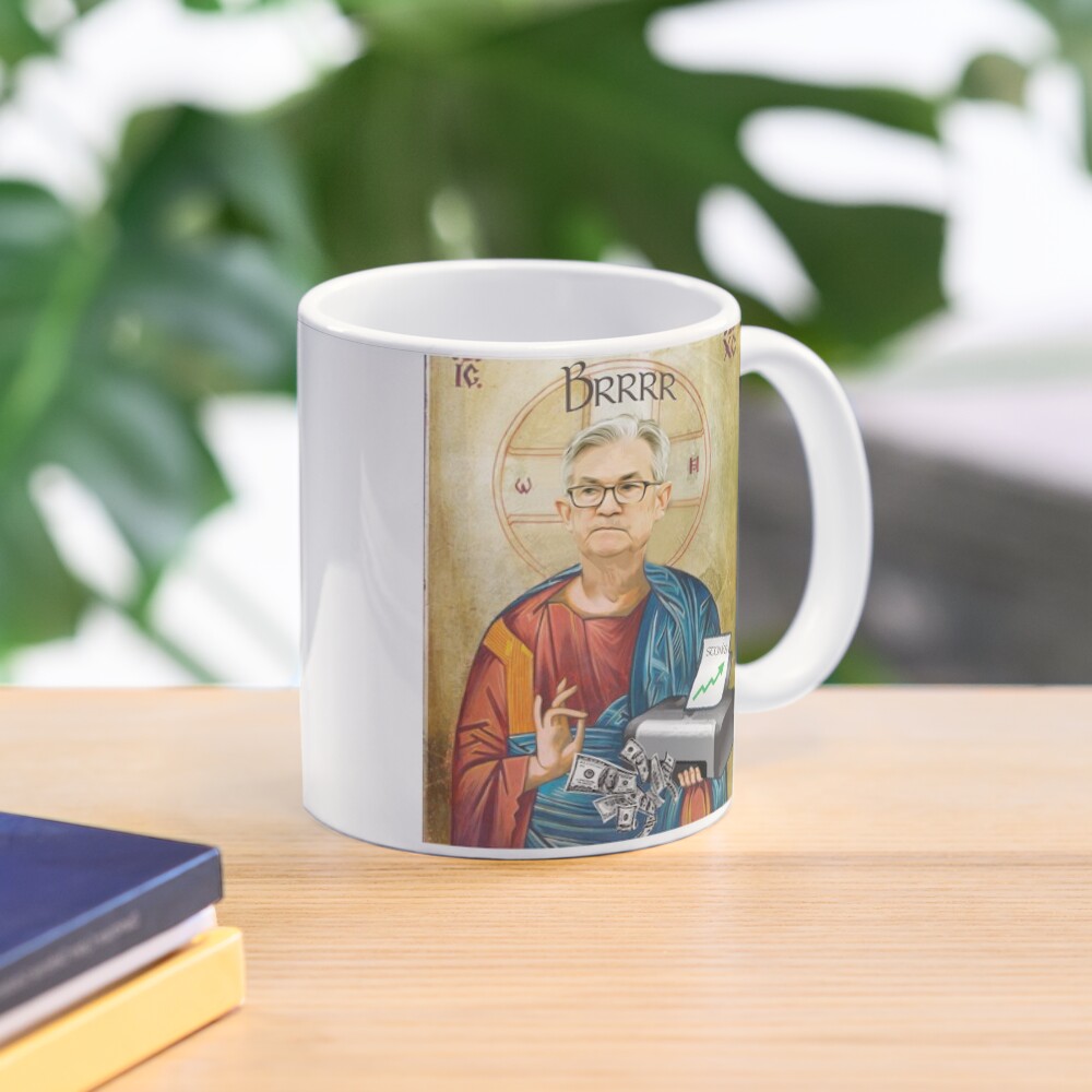 "Jerome Powell Jesus | JPow Jesus | Printer goes Brrr" Coffee Mug by ...
