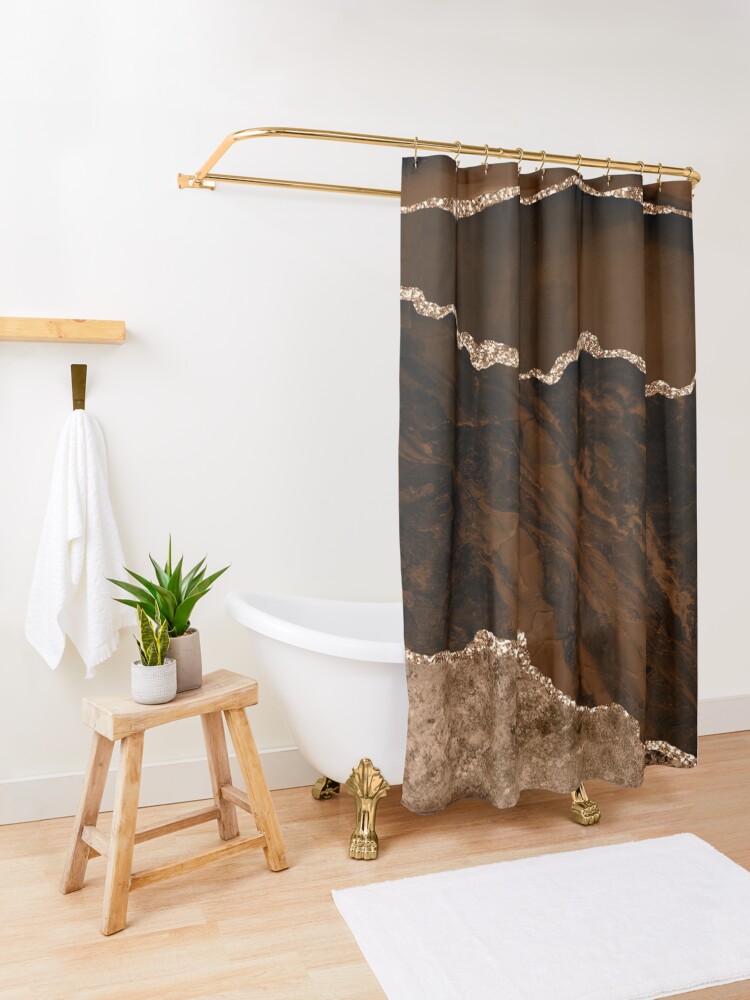 "Abstract Brown & Gold Modern Geode Agate Design" Shower Curtain for ...