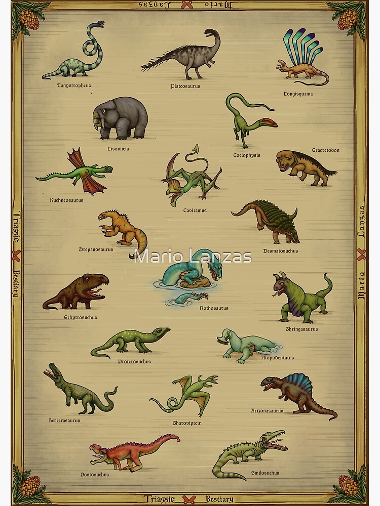 TRIASSIC Bestiary (Medieval Style Dinosaurs) POSTER Premium Matte ...