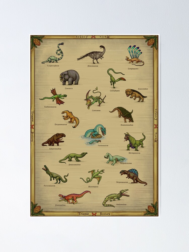 "TRIASSIC Bestiary (Medieval Style Dinosaurs) POSTER " Poster by ...