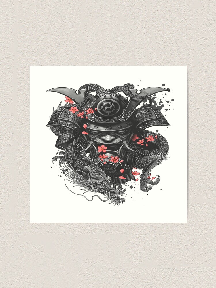 "Japanese Dragon & Samurai Drawing " Art Print for Sale by H3ITH7M ...