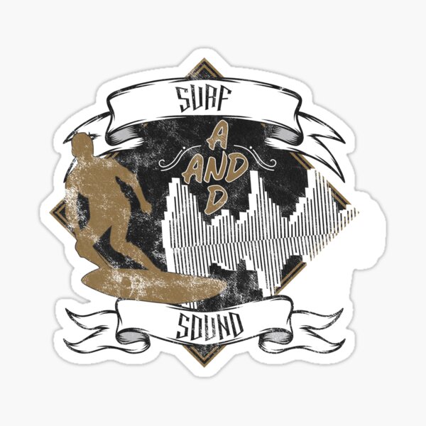 "Vintage Surf and Sound, boy surfer gift" Sticker by OmmeDesigns ...