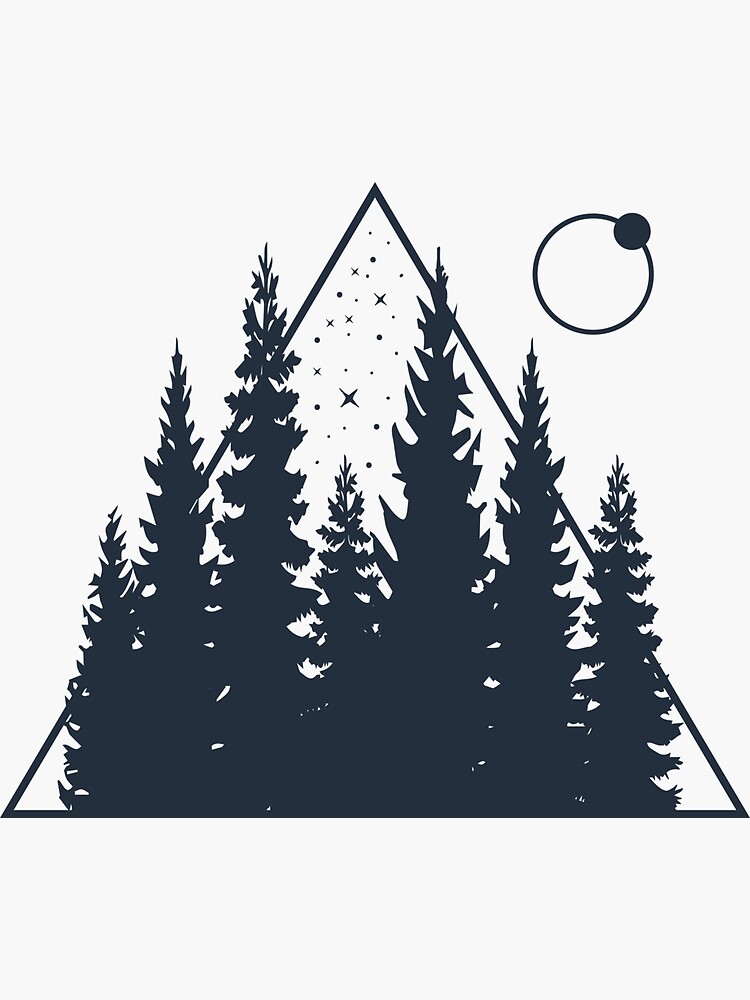"Pine Trees, Moon. Creative Illustration. Geometric, Line Art Style ...