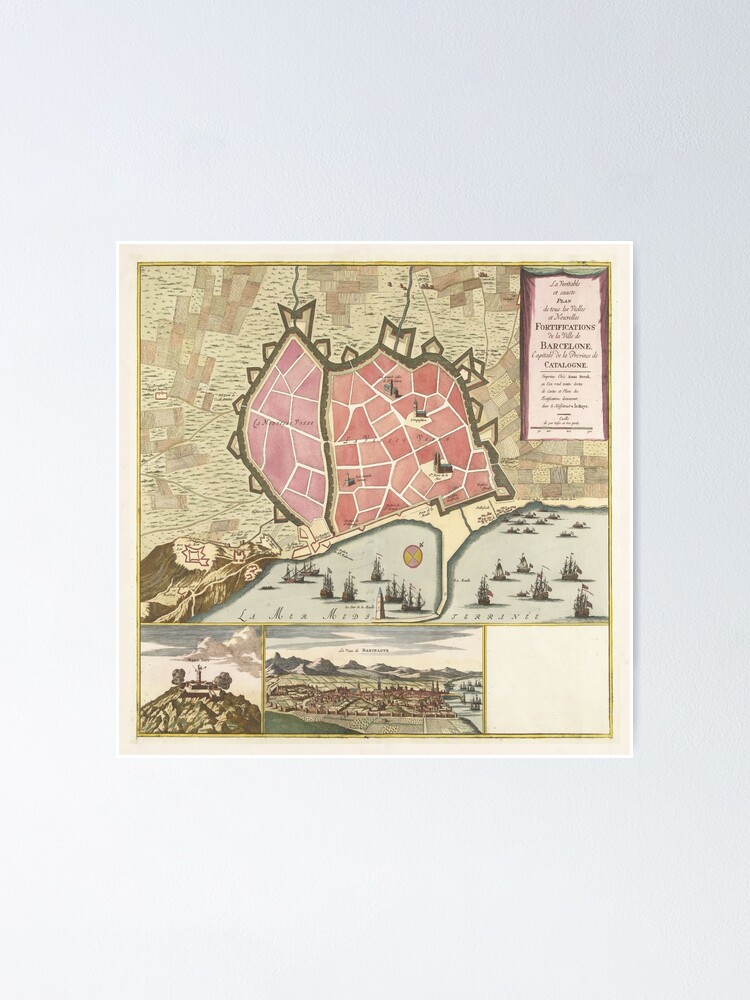 "Vintage Map of Barcelona Spain (1706)" Poster for Sale by BravuraMedia ...