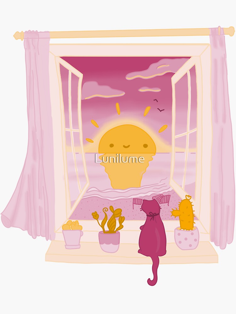 "cute sunset window " Sticker by Lunilume | Redbubble