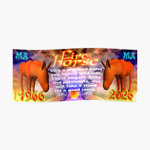 "Chinese Zodiac, fire horse, 1966, 2026, born," Poster by Valxart ...