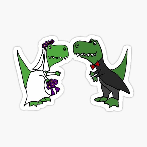 "Funny Green T-Rex Dinosaur Bride and Groom" Sticker for Sale by ...