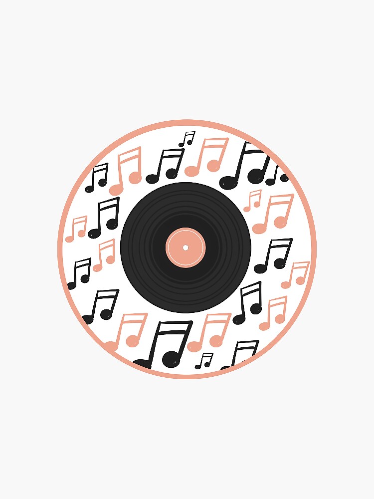"peach vinyl with music notes" Sticker for Sale by avasiano | Redbubble