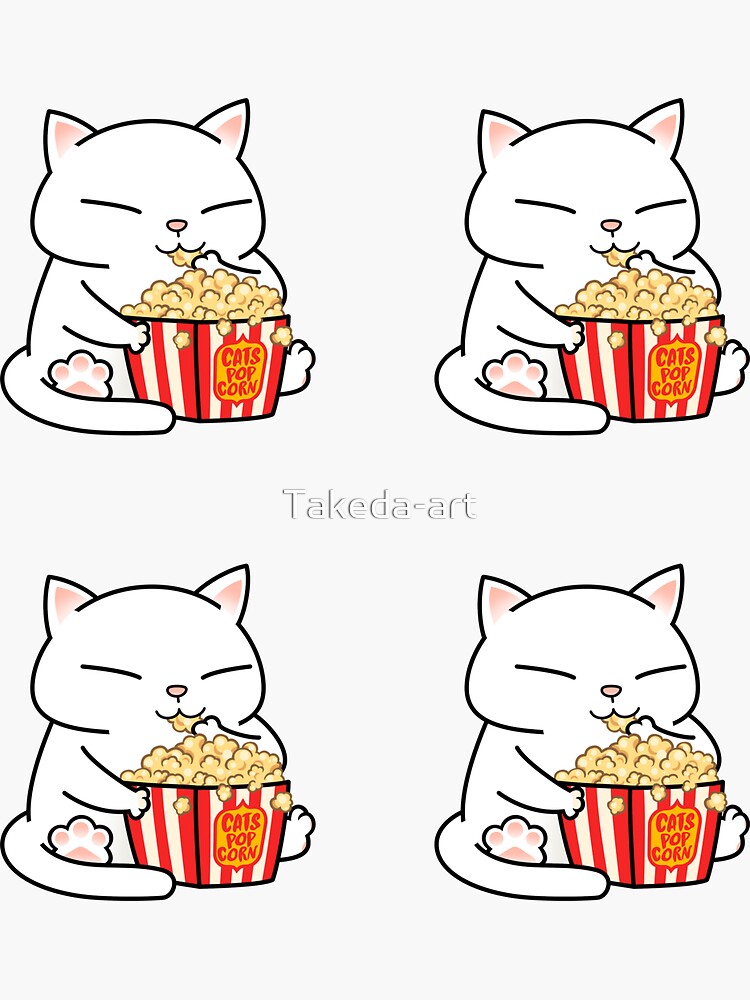 "Chubby Cat Pop Corn (cat only)" Sticker by Takeda-art | Redbubble