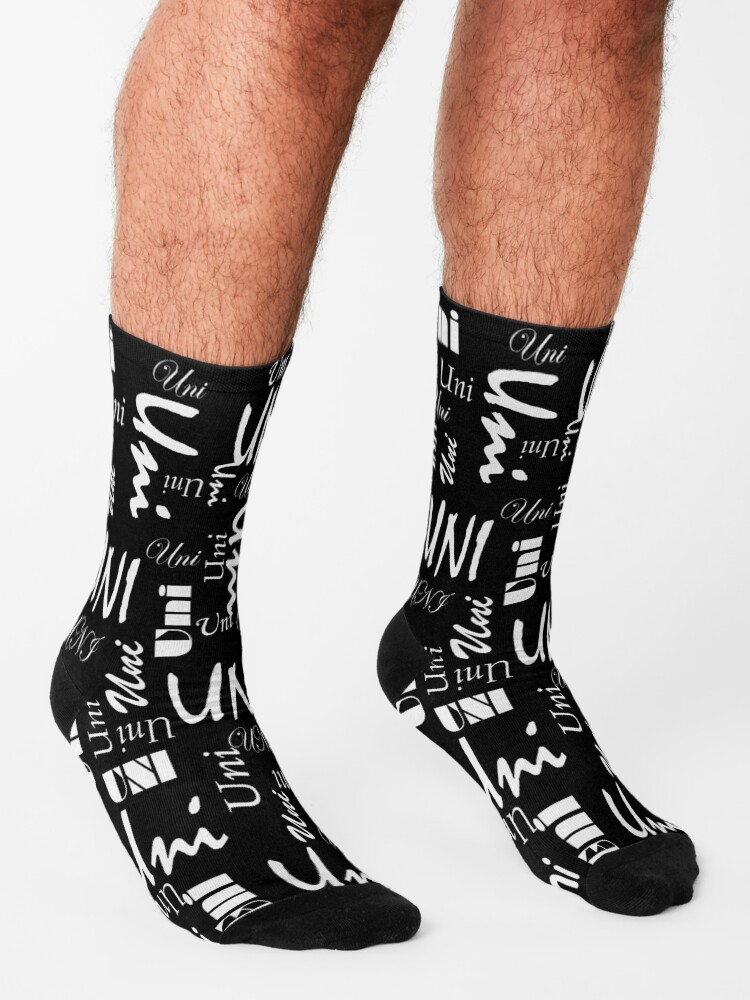 "Uni (White Writing on Dark Backgrounds)" Socks for Sale by chrisjoy ...