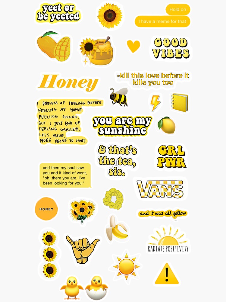 "Yellow Aesthetic Transparent Laptop Sticker Pack Of 30 " Sticker by ...
