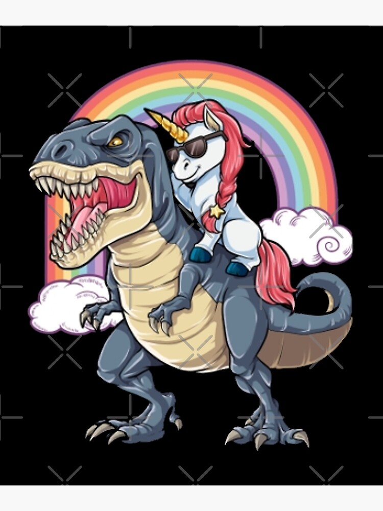 Póster «Unicorn Riding Dinosaur T Shirt T-Rex Funny Unicorns Party ...