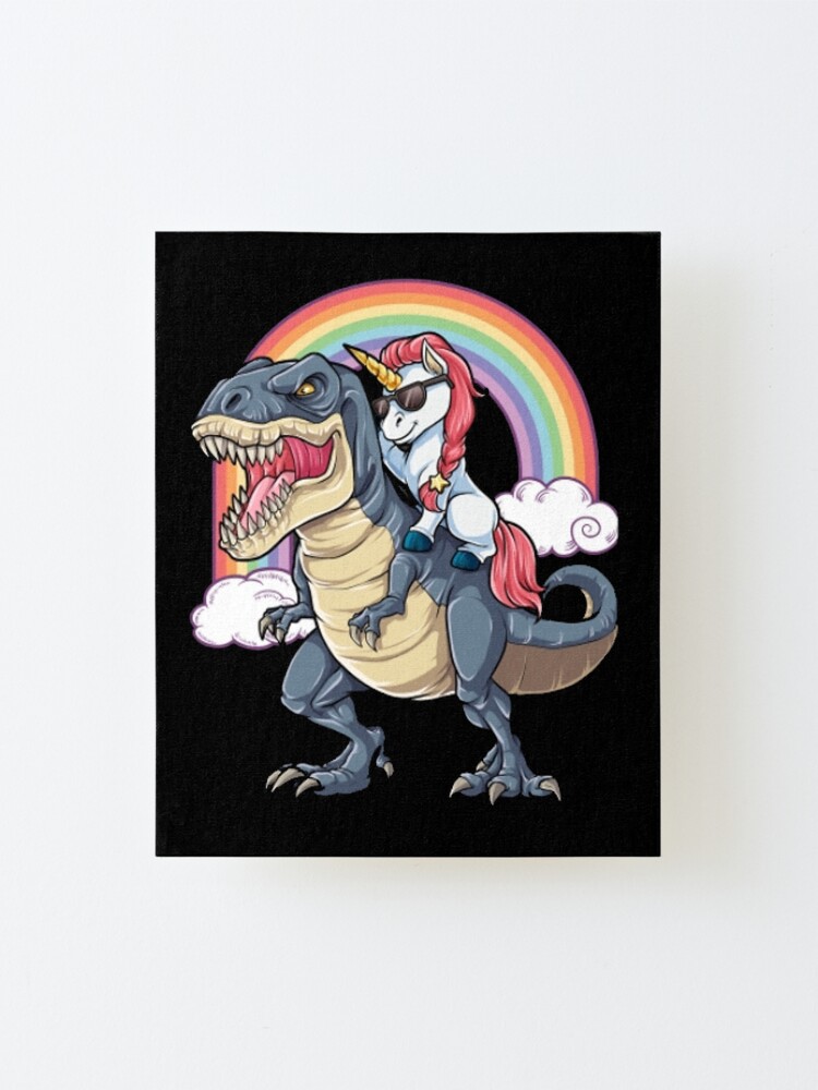 "Unicorn Riding Dinosaur T Shirt T-Rex Funny Unicorns Party Rainbow ...