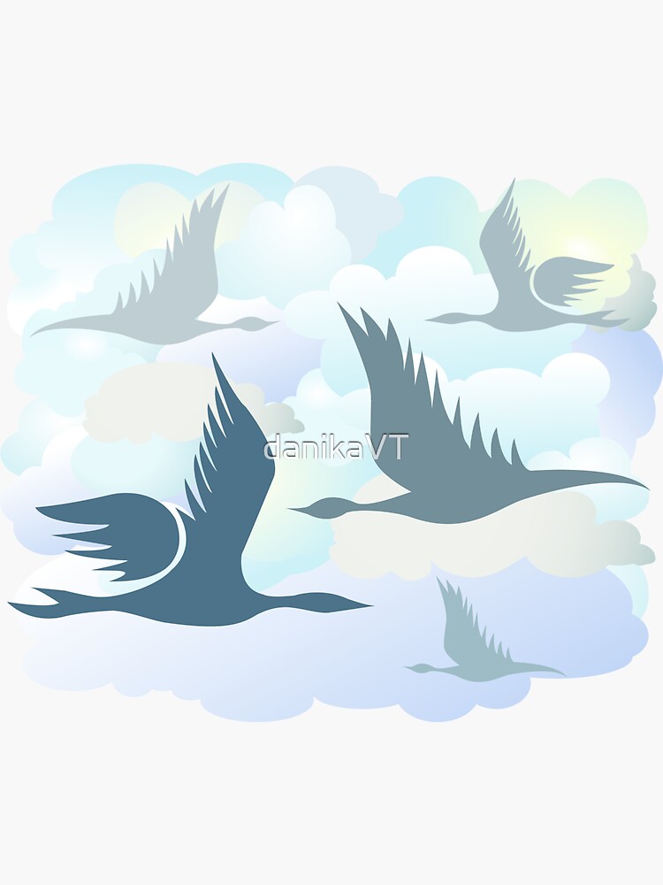"Silhouettes Of Flying Blue Birds" Sticker for Sale by danikaVT | Redbubble