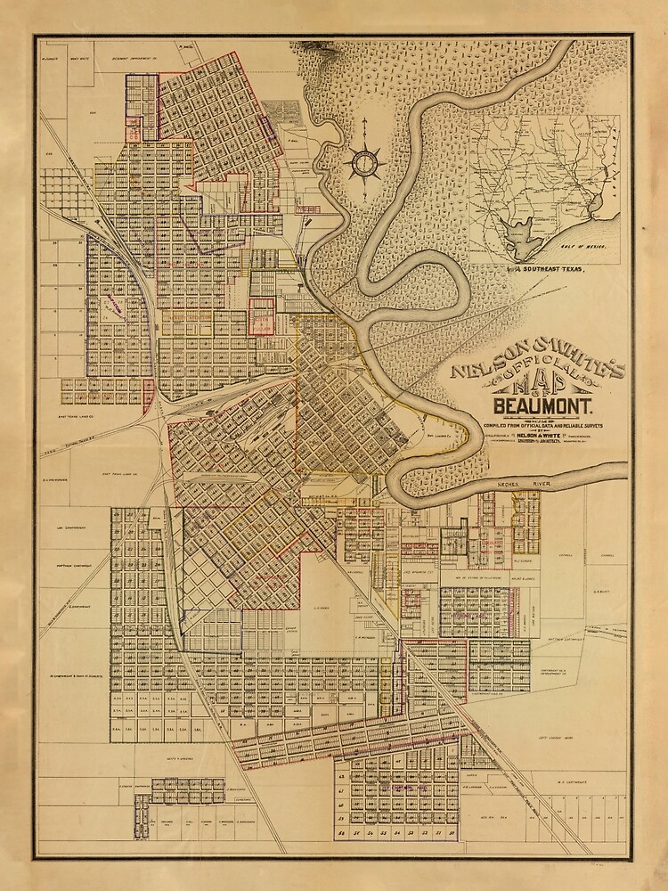 "Vintage Map of Beaumont TX (1902)" Poster by BravuraMedia | Redbubble