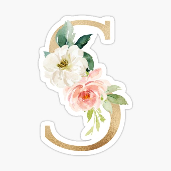 "Monogram letter S - Faux gold foil and pink and white flowers and ...
