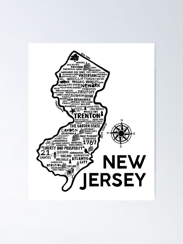 "New Jersey Map " Poster for Sale by fiberandgloss | Redbubble