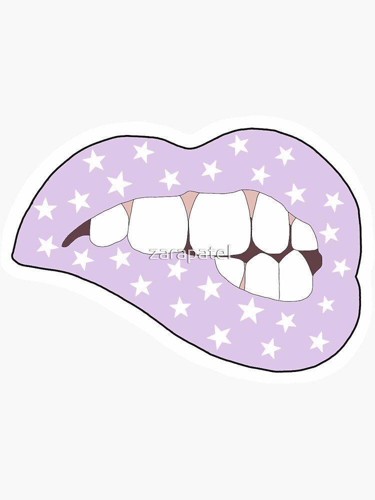 "biting lip purple " Sticker by zarapatel | Redbubble