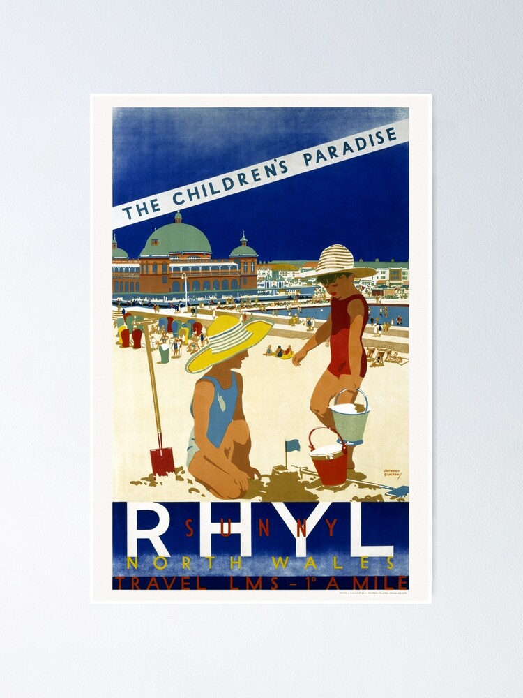 "Sunny Rhyl North Wales 1935 Vintage Poster" Poster by vintagetreasure ...