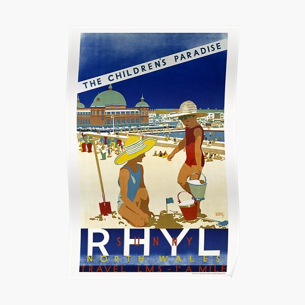 "Sunny Rhyl North Wales 1935 Vintage Poster" Poster by vintagetreasure ...