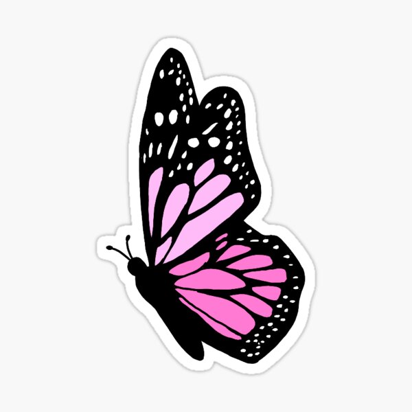 "pink flying butterfly" Sticker by elliesart- | Redbubble