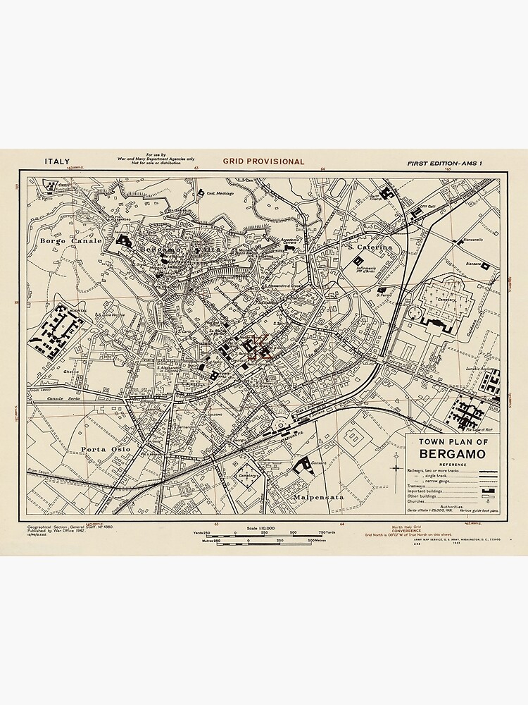 "Vintage Map of Bergamo Italy (1943)" Poster for Sale by BravuraMedia ...