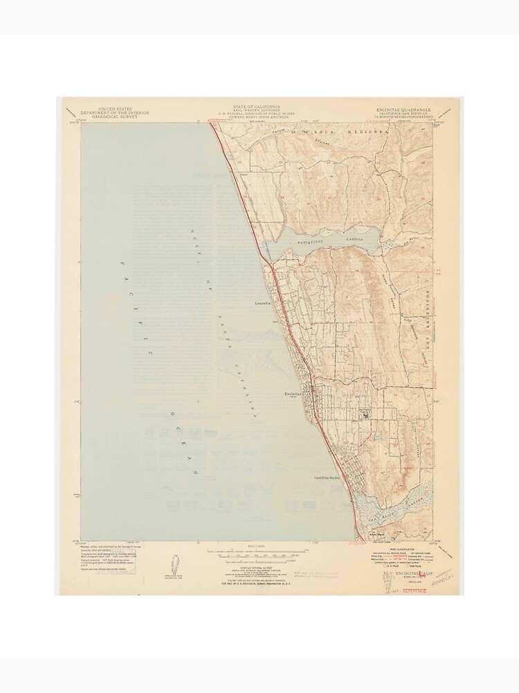 "Encinitas, CA from 1949 Vintage Map - High Quality" Photographic Print ...