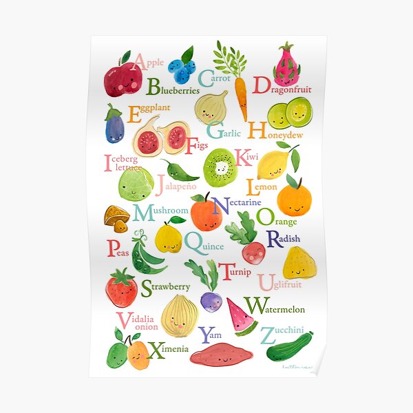 "Fruit and Veggie Alphabet" Poster for Sale by heatherrosas | Redbubble