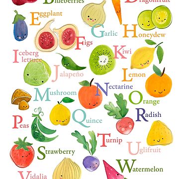 "Fruit and Veggie Alphabet" Postcard for Sale by Heather Rosas | Redbubble