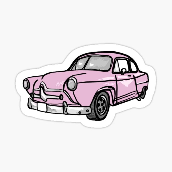 "Pink retro car sticker" Sticker by dopestickerzz | Redbubble
