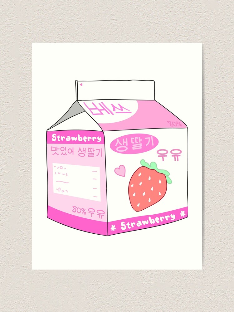 "Cute Korean Strawberry Milk" Art Print for Sale by lion-dreams | Redbubble