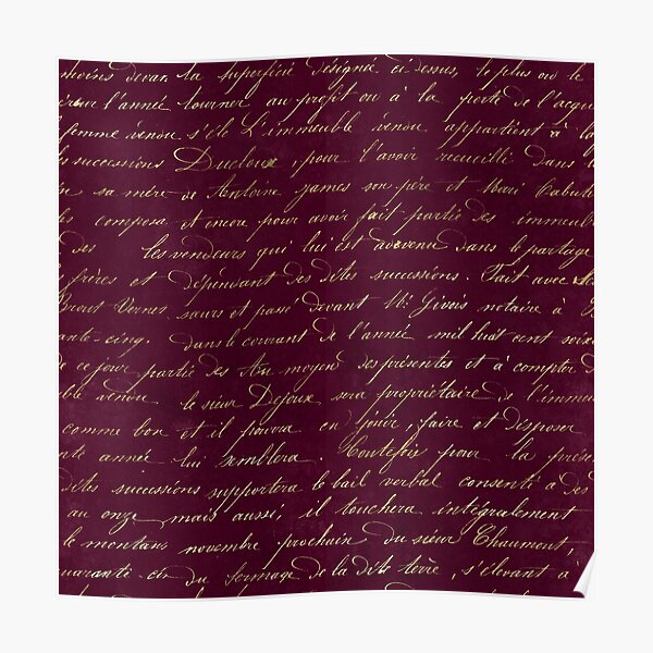 "Elegant French language Burgundy & Gold Script Design" Poster for Sale ...