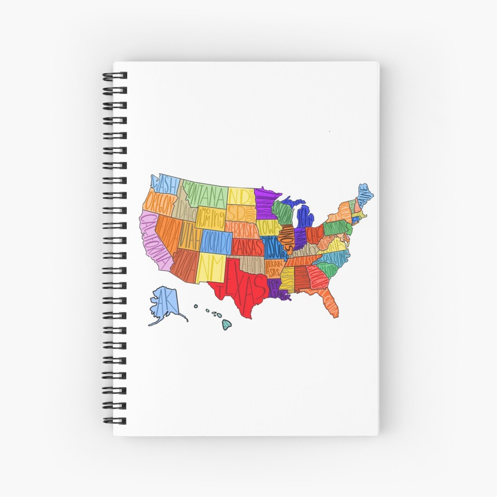 Cuaderno de espiral «Mapa de Estados Unidos de América con nombres de ...