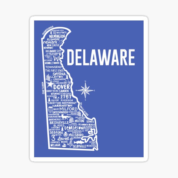 "Delaware Map " Sticker for Sale by fiberandgloss | Redbubble