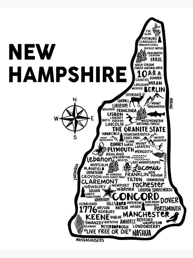 "New Hampshire Map " Poster for Sale by fiberandgloss | Redbubble